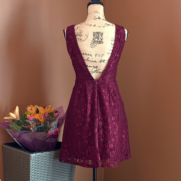 Dresses | Burgundy Low Back Lace Dress | Poshmark